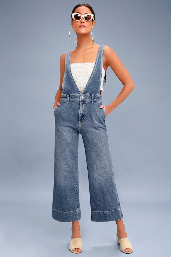 Free People A-Line - Light Wash Overalls - Cropped Overalls