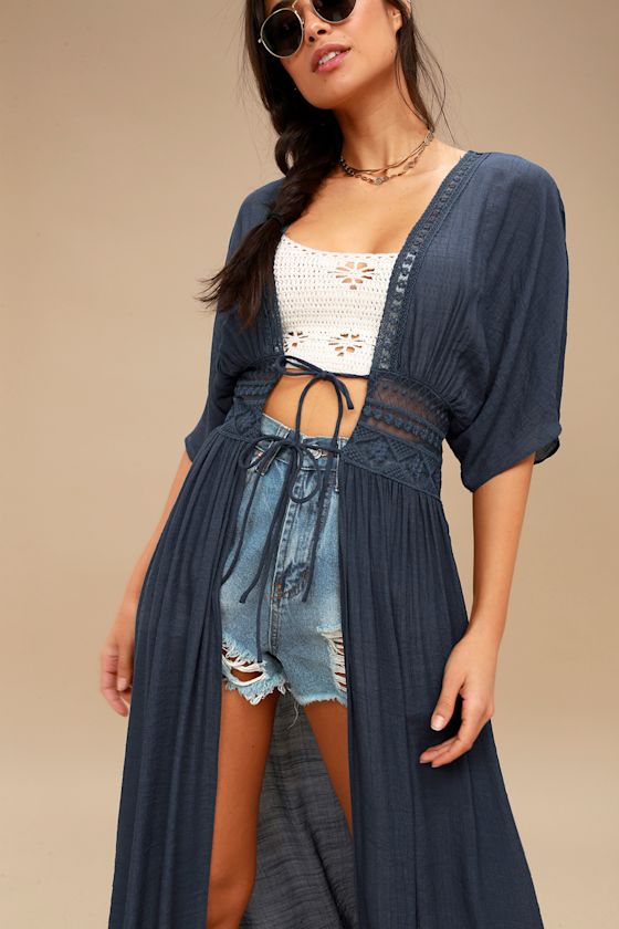 Boho Navy Blue Top - Embroidered Top - Maxi Top - Lulus