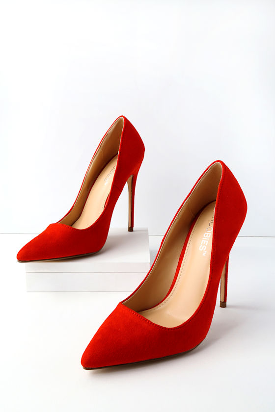 Chic Red Pumps - Vegan Suede Pumps - Pointed Pumps - Lulus