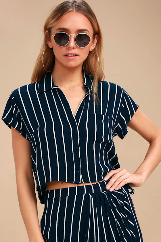 Billabong Tropical Crush Button Up Crop Top Striped Top Lulus