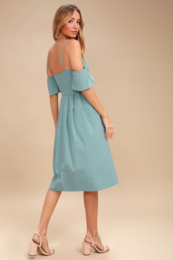 Lovely Blue Dress Off The Shoulder Dress Midi Dress Lulus
