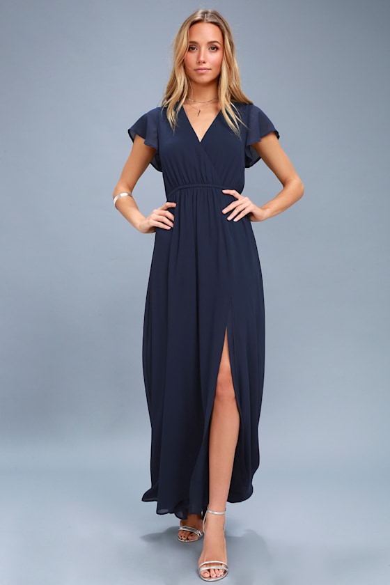 Elegant Maxi Dress - Short Sleeve Maxi Dress - Navy Blue Maxi - Lulus