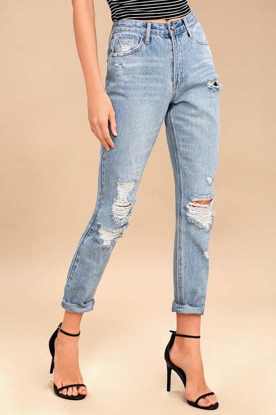 Trendy Light Wash Jeans - Distressed Jeans - High Rise Jeans - Lulus