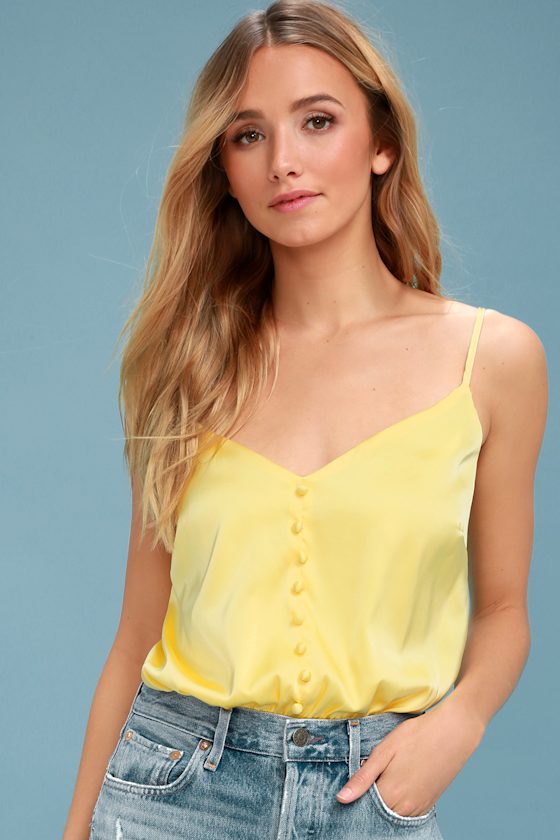 Chic Yellow Bodysuit - Satin Bodysuit - Button Bodysuit - Lulus