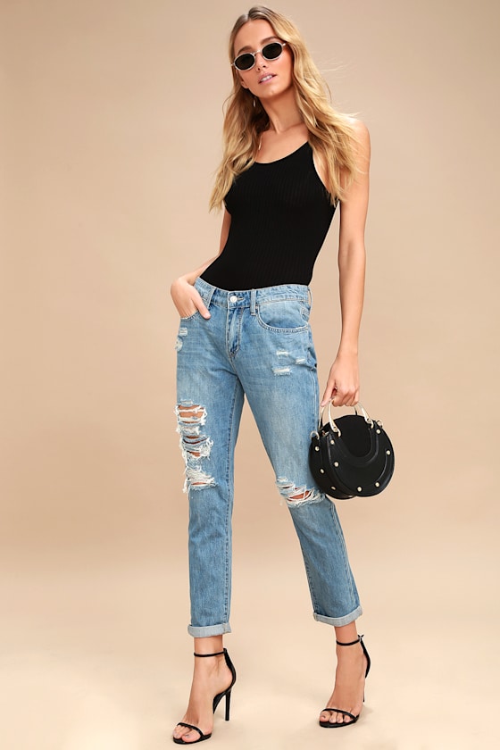 Cute Boyfriend Jeans - Medium Wash Distressed Jeans - Lulus