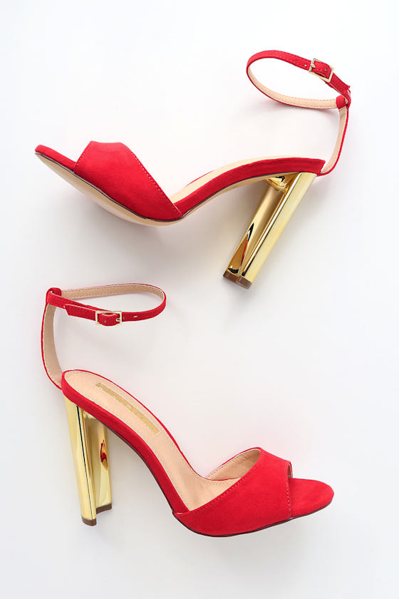 Cute Red Heels - Metallic Contoured Heels - Lulus
