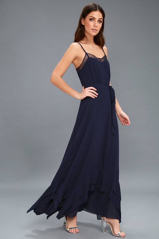 Elegant Navy Blue Maxi Dress - Ruffled Navy Blue Maxi Dress - Lulus