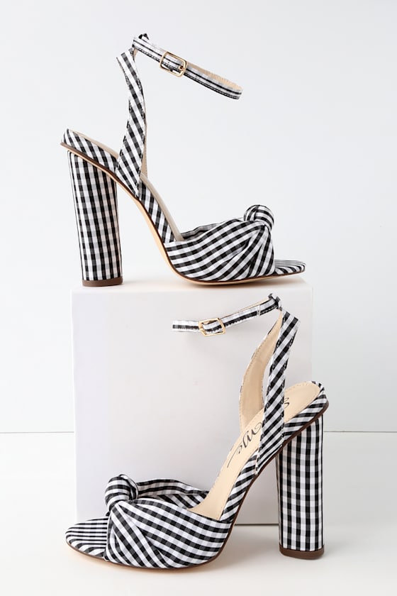 Cute Gingham Heels - Peep-Toe Heels - Ankle Strap Heels - Lulus