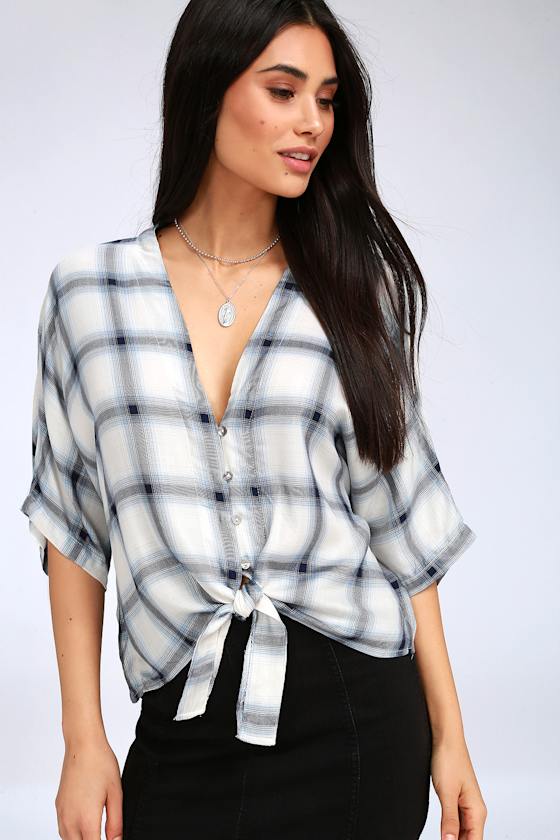 Cute Plaid Top - Tie-Front Top - Button-Up Top - Lulus