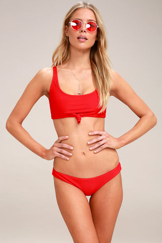 Frankies Bikinis Greer Red Bikini Bottoms Ribbed Bikini Lulus
