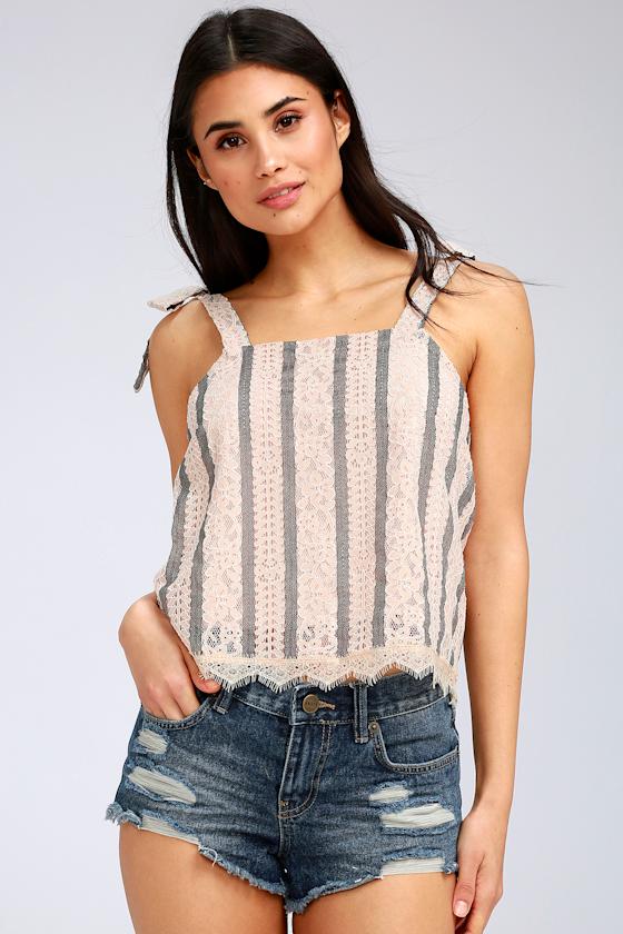 Cute Beige Top - Lace Top - Tie Strap Top - Lace Crop Top - Lulus