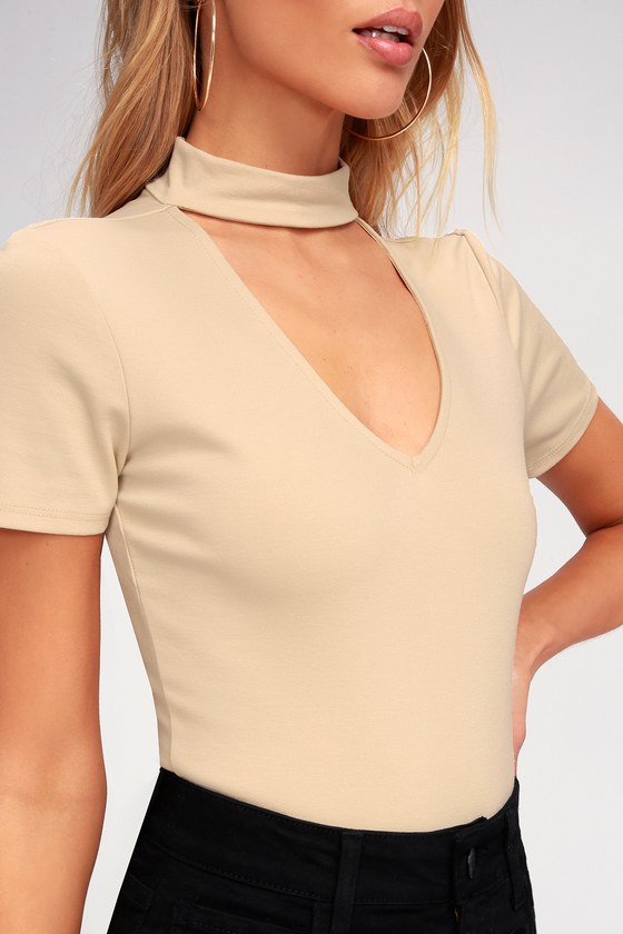 Chic Beige Bodysuit Short Sleeve Bodysuit Knit Bodysuit Lulus