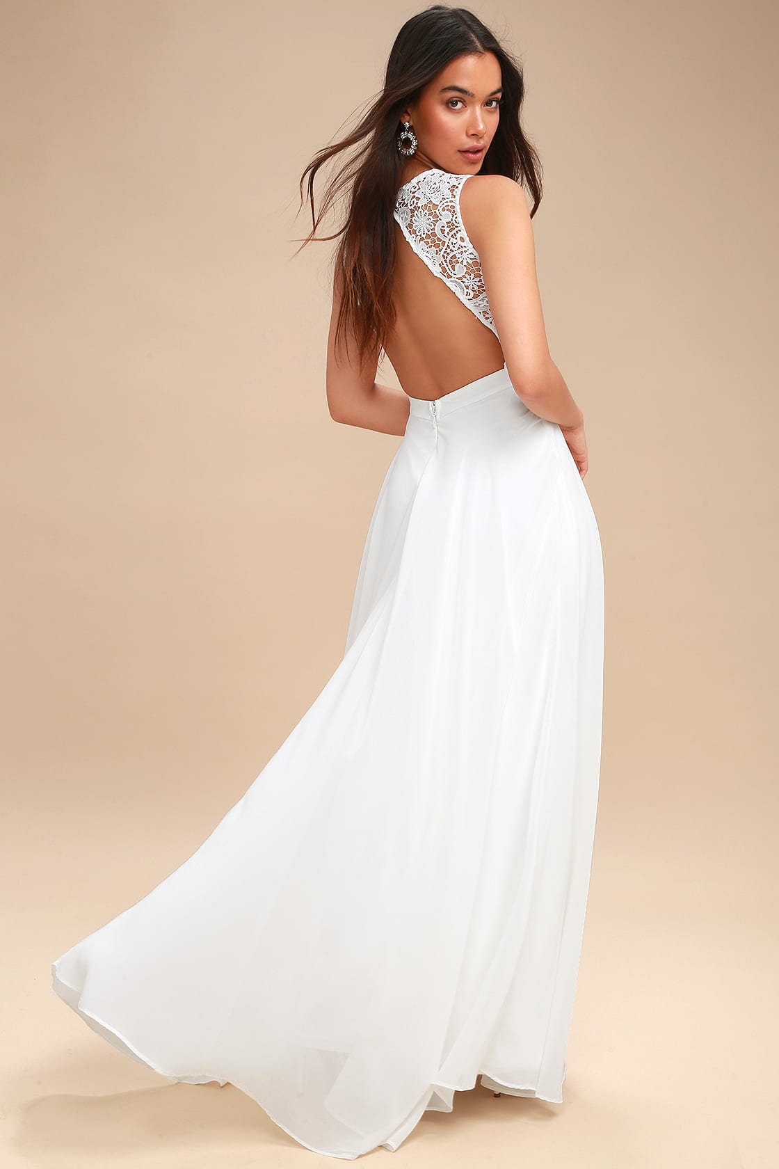 Lovely White Dress Lace Maxi Dress Backless Dress Lulus