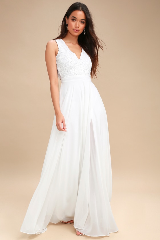 Lovely White Dress Lace Maxi Dress Backless Dress Lulus