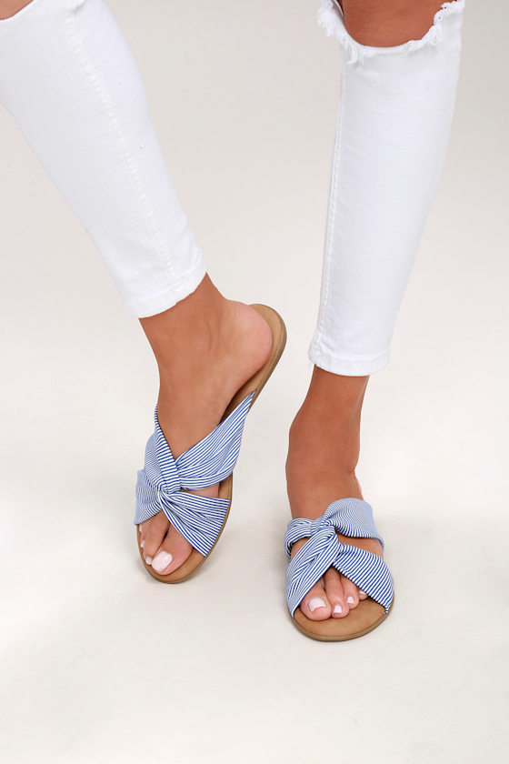 Slide Sandals - Blue Slides - Blue Flat Sandals - Women's Sandals - Lulus