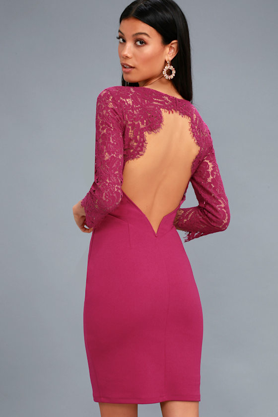 Lovely Magenta Dress - Backless Lace Dress - Bodycon Dress - Lulus