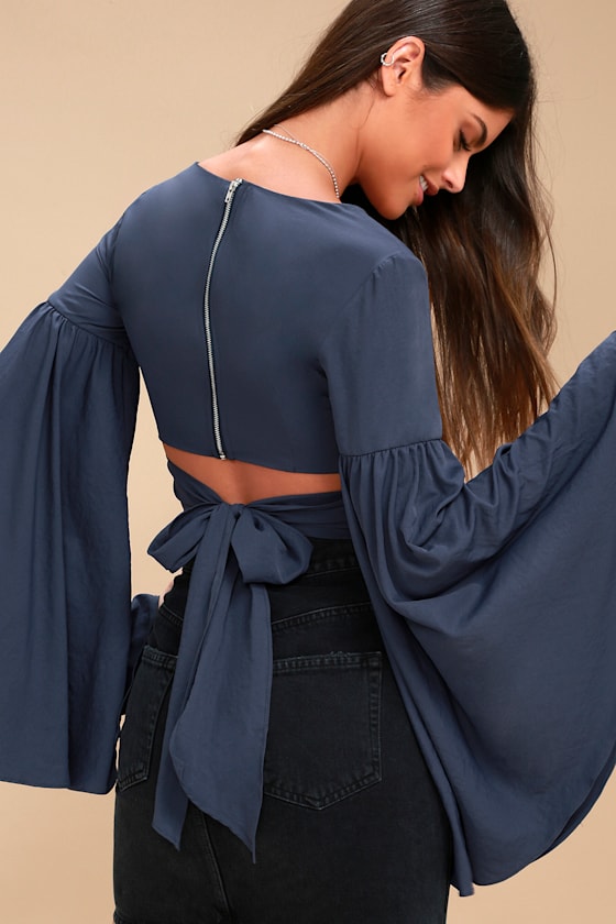 Stunning Navy Blue Top - Bell Sleeve Top - Crop Top - Lulus