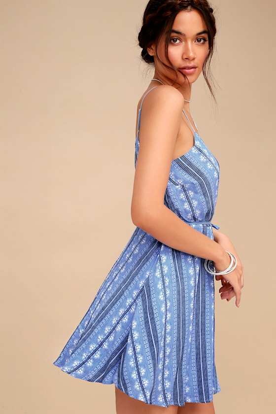 Boho Wrap Dress - Blue Print Dress - Mini Wrap Dress - Lulus