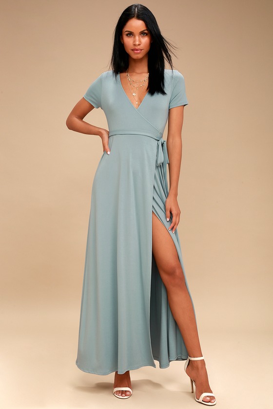 Lovely Slate Blue Dress Wrap Dress Maxi Dress Lulus