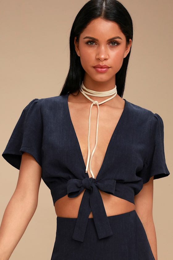 Chic Navy Blue Top - Wrap Top - Cropped Top - Lulus