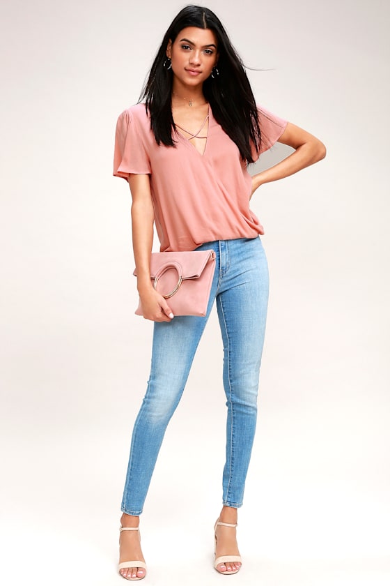 Cute Criss Cross Top - Pink Surplice Top - Blush Pink Top - Lulus
