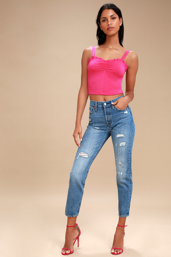 Cute Crop Top Pink Ruffled Top Hot Pink Top Lulus