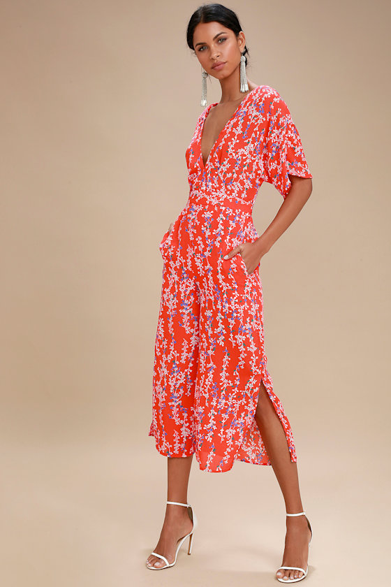 Moon River Jumpsuit - Floral Print Jumpsuit - Red Jumpsuit - Lulus