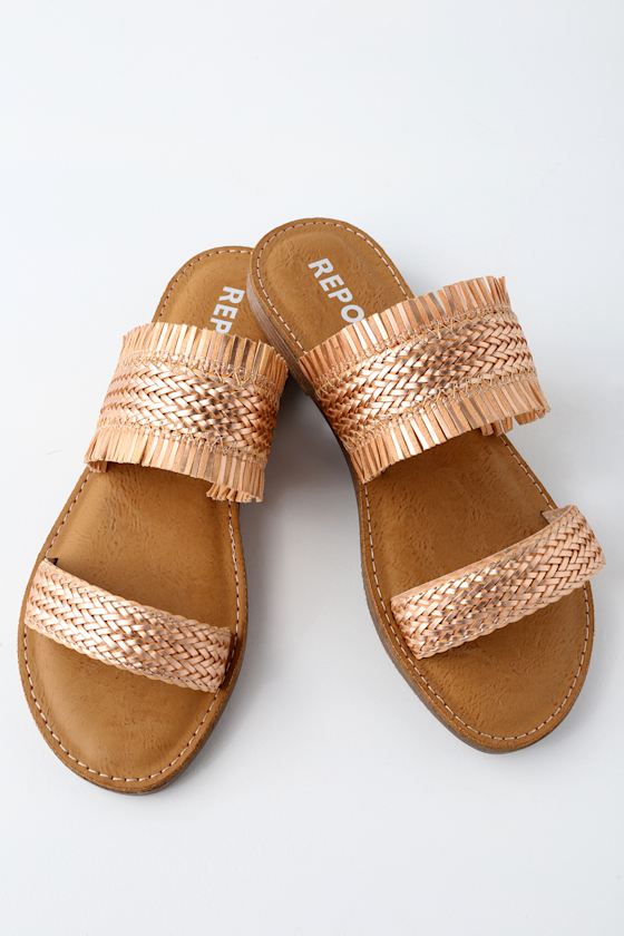 Report Oralia - Rose Gold Slide Sandals - Flat Sandals - Lulus