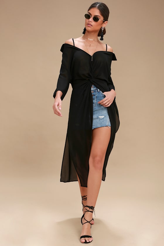 Cute Black Maxi Top - OTS Top - Sheer Maxi Top - Lulus