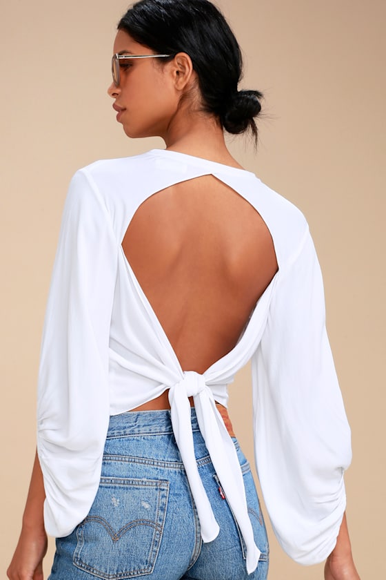 Cute White Top - White Long Sleeve Top - Tie-Back Top - Lulus