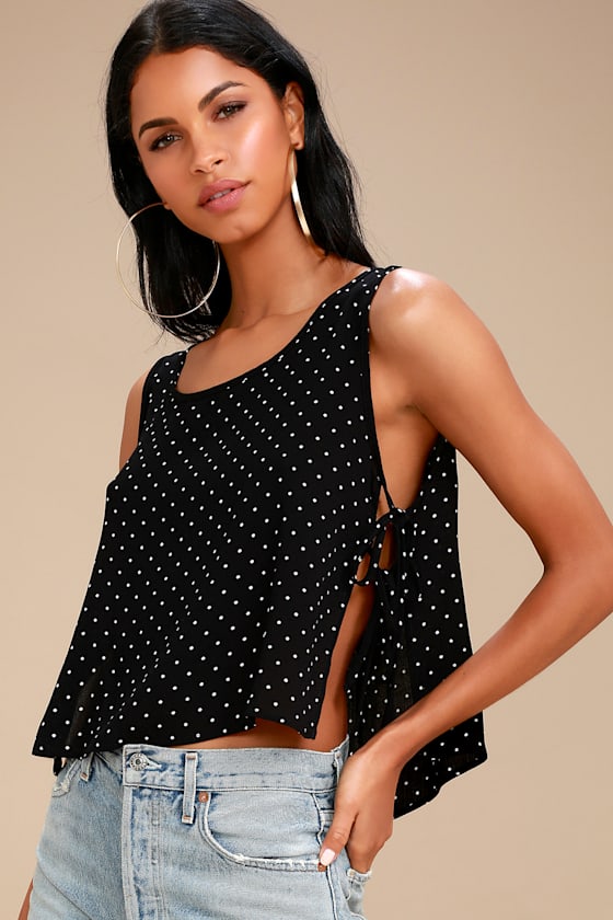 Cute Black Top - Polka Dot Top - Crop Top - Tying Top - Lulus