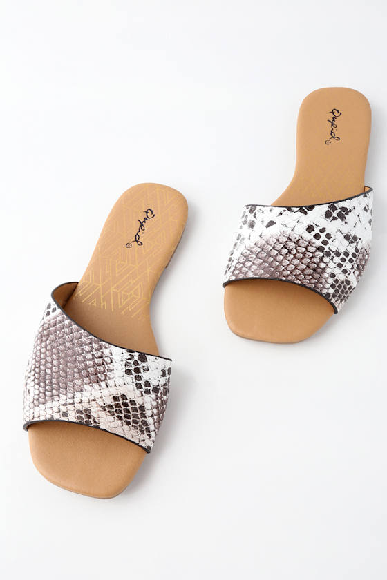 Cute Snake Print Sandals - Slide Sandals - Vegan Sandals - Lulus