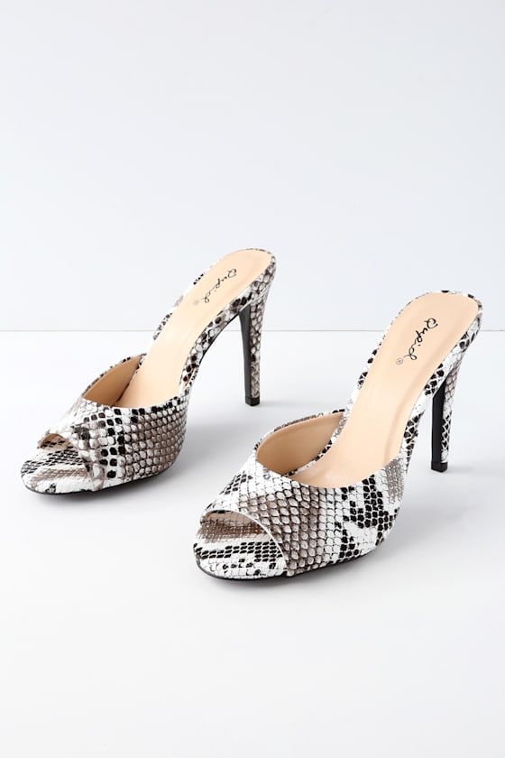 Chic Snake Print Mules - Stiletto Mules - Peep Toe Mules - Lulus