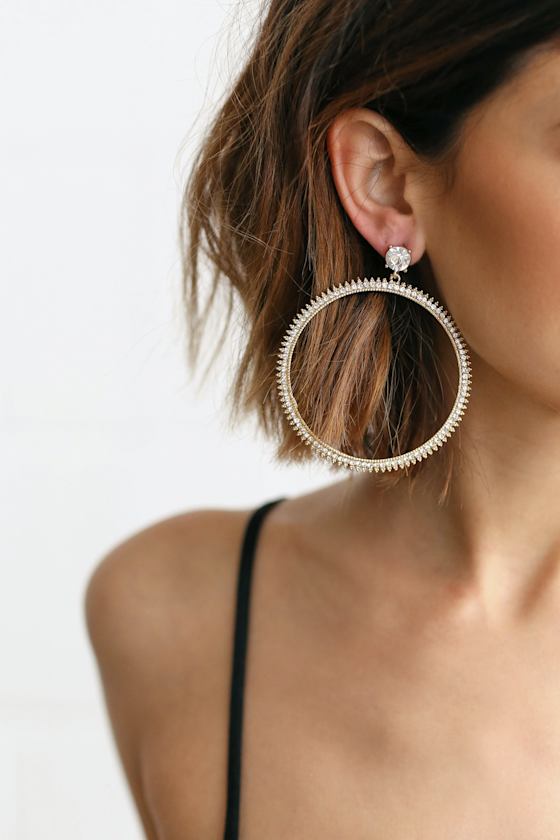 Stunning Gold and Clear Earrings - Rhinestone Hoop Earrings - Lulus