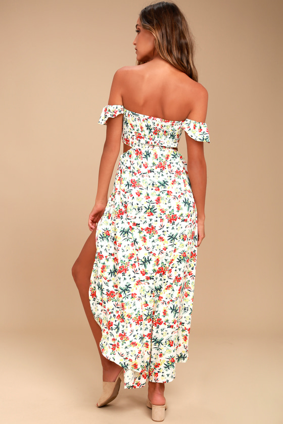 Cute Floral Print Dress Midi Dress Off The Shoulder Dress 59 00