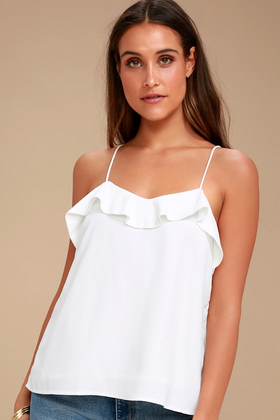 Cute White Top - Ruffled Top - Tank Top - Sleeveless Top - Lulus