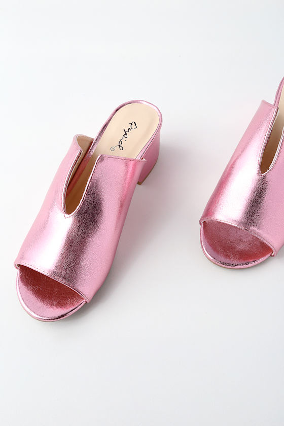 Cute Pink Mules - Metallic Mules - Peep-Toe Mules - Lulus