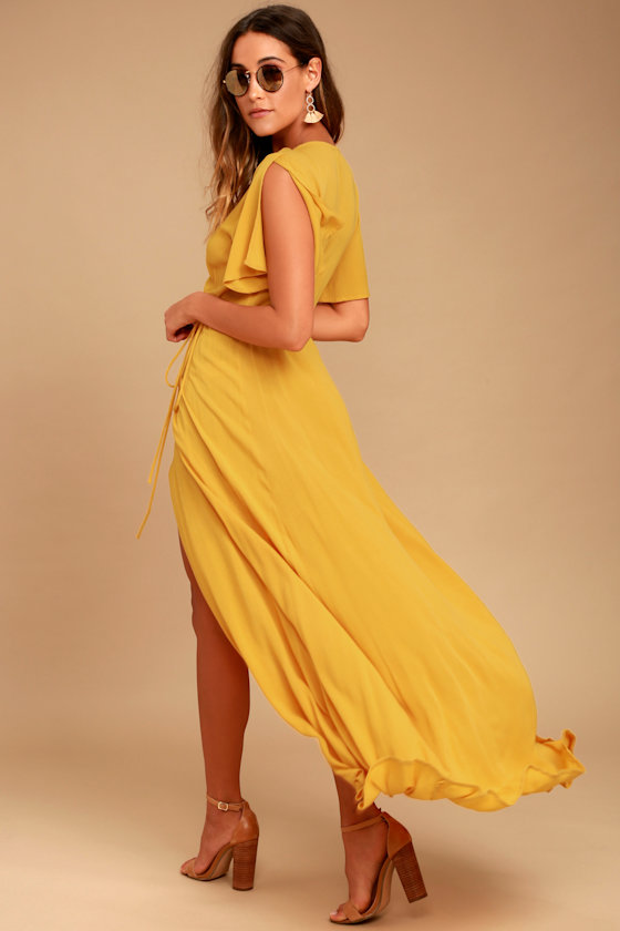 Lovely Golden Yellow Dress - Wrap Dress - Maxi Dress - Lulus