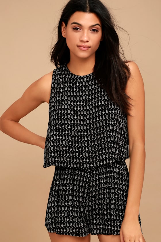 Cute Black Romper - Print Romper - Sleeveless Romper - Lulus