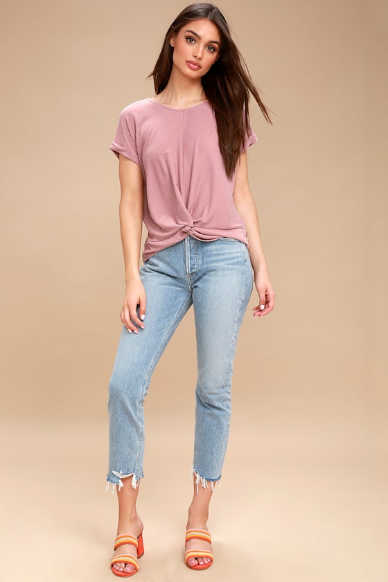 Cute Mauve Tee - Knotted Tee - Knot Hem Tee - Basic Tee - Lulus