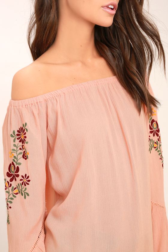 Boho Blush Pink Top - Off-the-Shoulder Top - $44.00