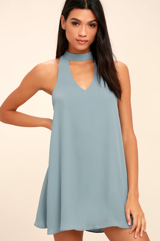 Cute Slate Blue Dress - Swing Dress - Cutout Dress - Lulus