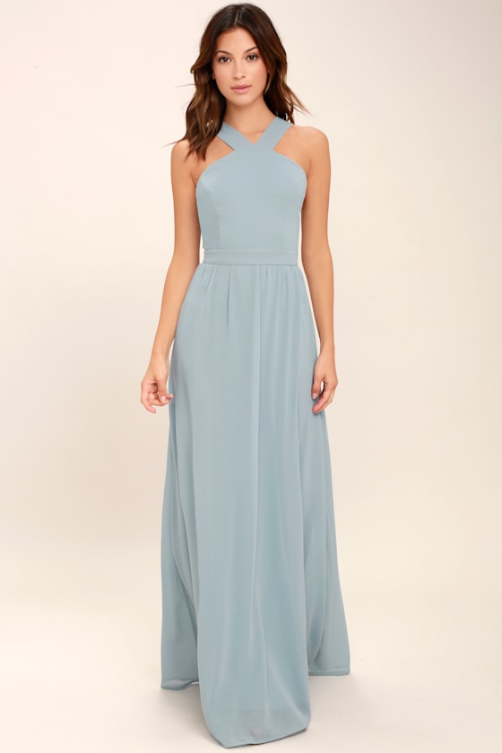 Beautiful Light Blue Dress - Maxi Dress - Halter Dress