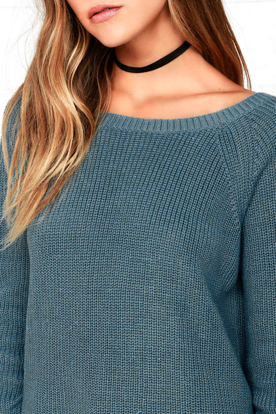 Slate Blue Sweater - Knit Top - Backless Sweater - V-Back Sweater - $39.00