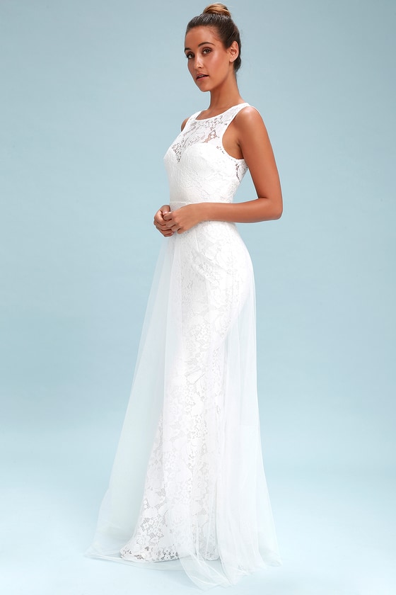 Stunning White Backless Bridal Dress Mermaid Maxi Dress Lulus