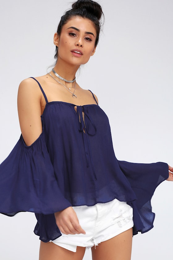 Boho Navy Blue Top - Off-the-Shoulder Top - Peasant Top - Lulus