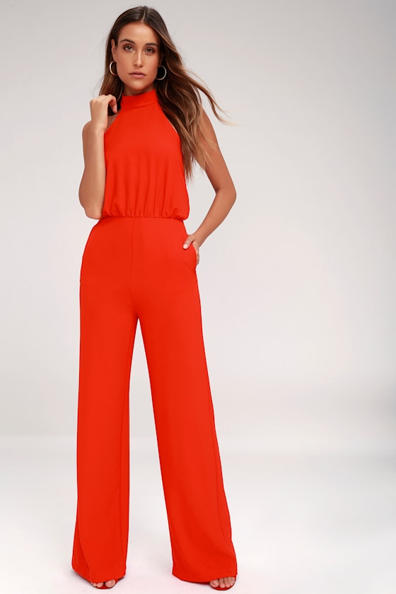 Chic Red Jumpsuit - Red Halter Jumpsuit - Wide Leg Jumpsuit