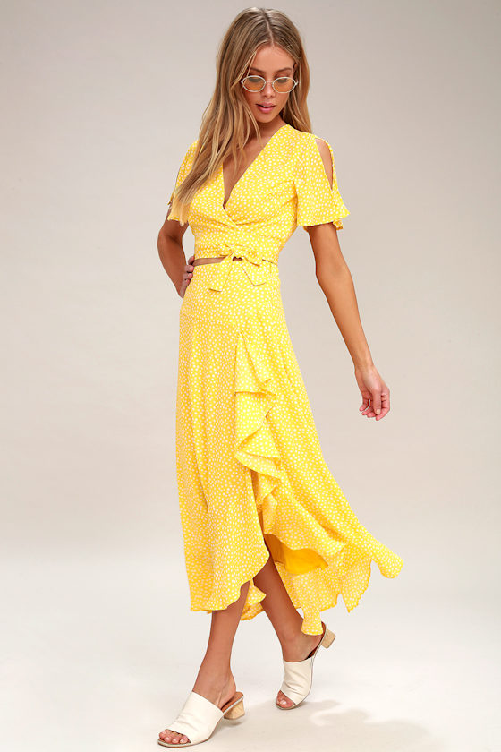 Cute Yellow Two-Piece Dress - Polka Dot Dress - Maxi Dress - Lulus
