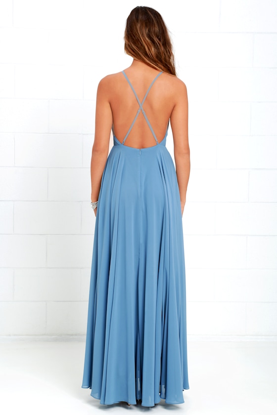 Beautiful Slate Blue Dress - Maxi Dress -Backless Maxi Dress