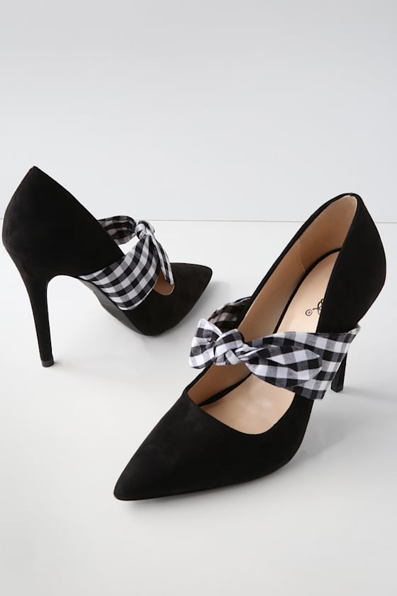 Cute Black Pumps - Gingham Pumps - Suede Pumps - Lulus